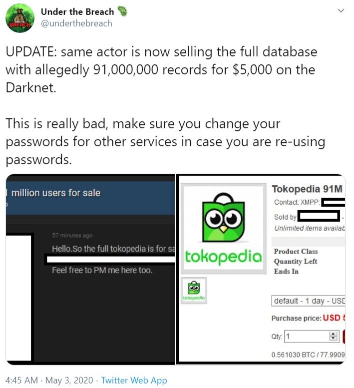 Tokopedia investigates data leakage, allegedly 91 million user accounts ...
